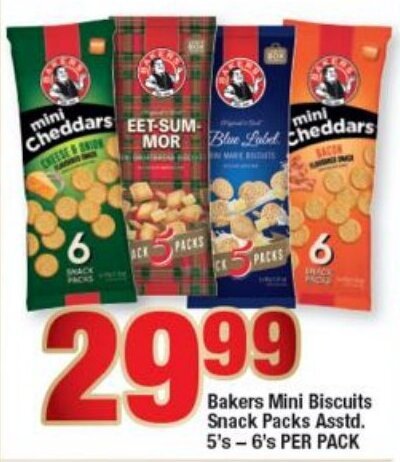Bakers Mini Biscuits Snack Packs asstd 5's - 6's per pack offer at OK Foods