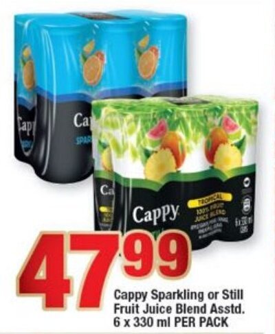 Cappy Sparkling or Still Fruit Juice Blend asstd 6 x 330ml per pack ...