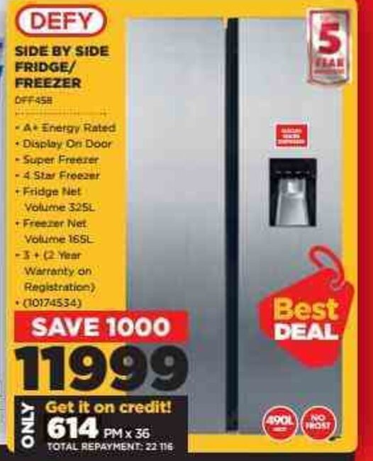 DEFY - Side by Side Fridge / Freezer - 10174534 offer at HiFi Corp
