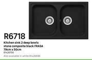 Frasa Composite Black Stone Kitchen Sink 2 Deep (Double) Bowls 79cm x ...