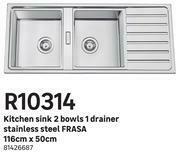 Frasa Stainless Steel Kitchen Sink 2 Bowls 1 Drainer 116cm x 50cm offer ...