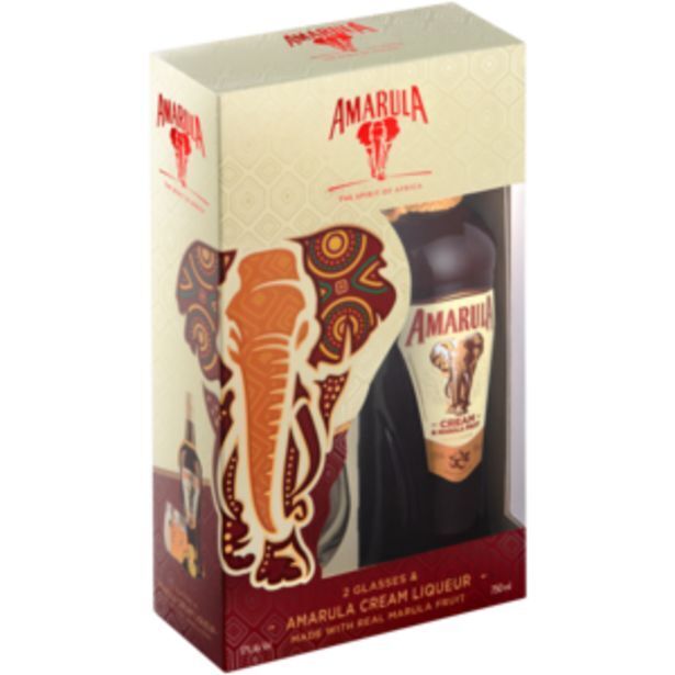Amarula original cream liqueur bottle 750ml + 2 glasses gift pack offer ...