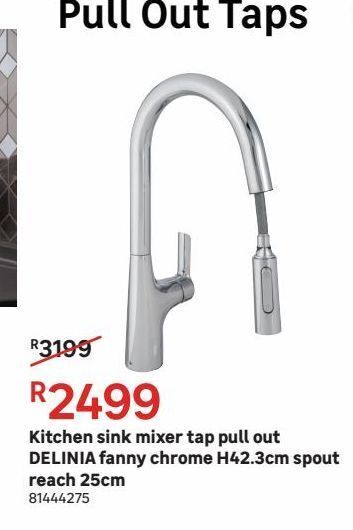 Kitchen sink mixer tap pull out delinia fanny chrome h42.3cm spout ...