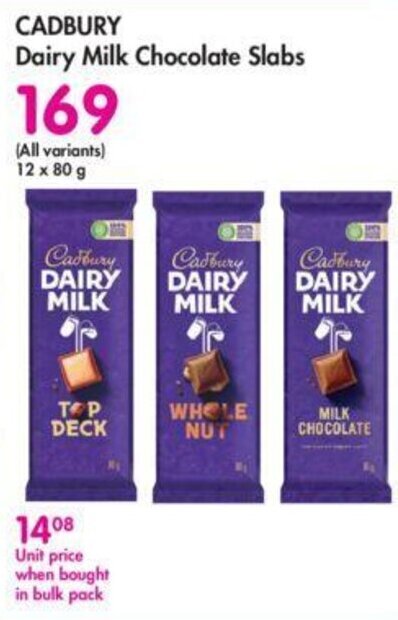 Cadbury Dairy Milk Chocolate Slabs all variants 12 x 80g offer at Makro