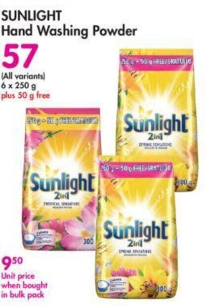 Sunlight Hand Washing Powder all variants 6 x 250g plus 50g free offer ...