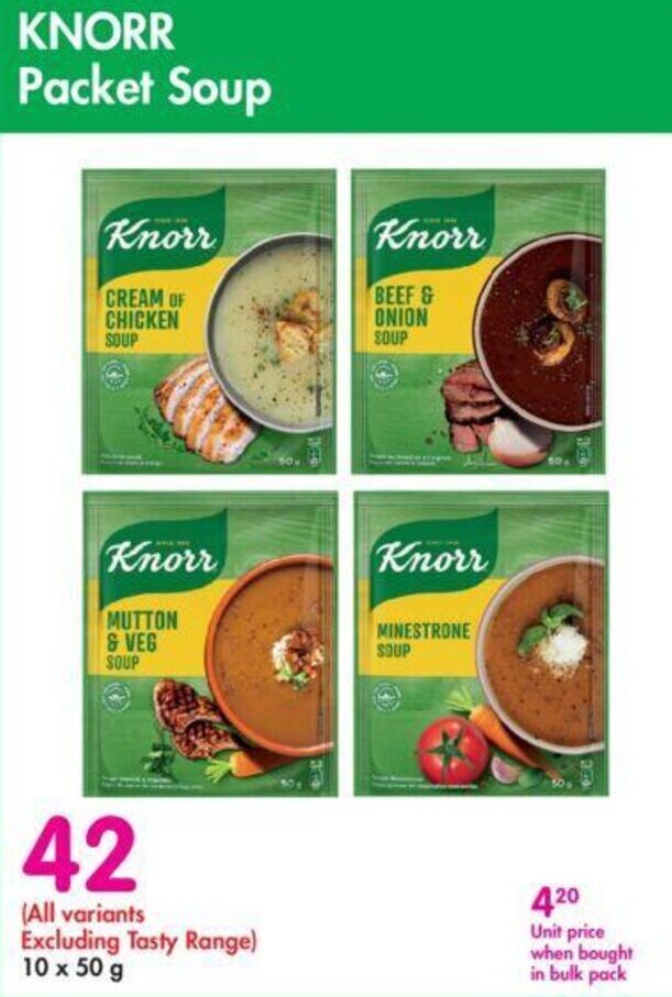 Knorr Packet Soup all variants 10 x 50g offer at Makro