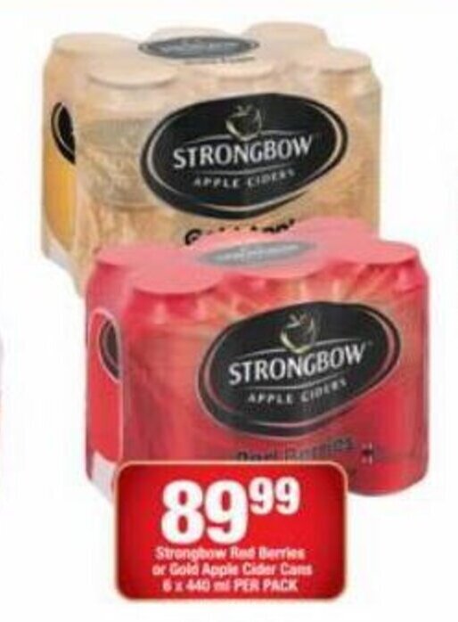 Strongbow Red Berries or Gold Apple Cider Cans 6 x 440ml per pack offer ...
