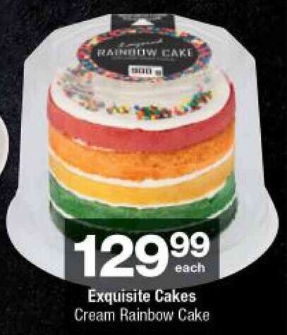 Exquisite Cakes Cream Rainbow Cake offer at Checkers
