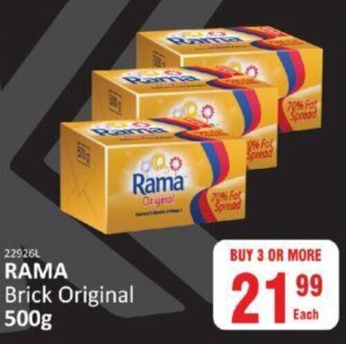 Rama Brick Original 500g buy 3 or more offer at KitKat Cash and Carry