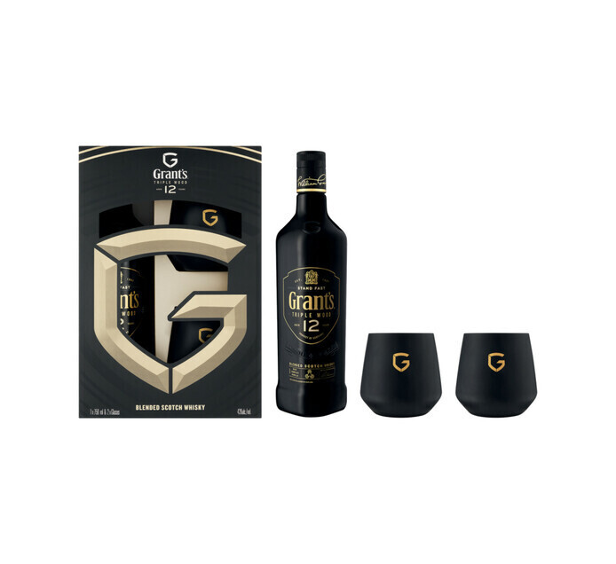 Grants 12 year old malt whisky with 2 glasses in gift pack (1 x 750ml ...