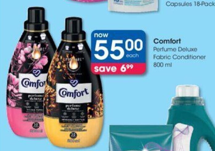 Comfort Perfume Deluxe Fabric Conditioner 800ml offer at Clicks