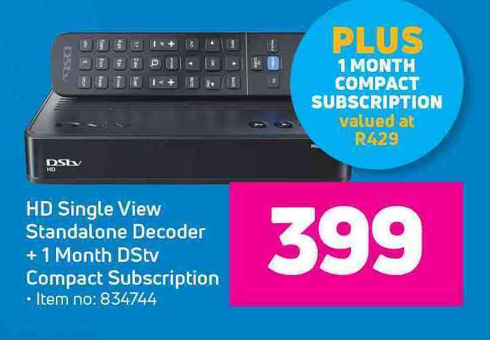 Dstv hd single view standalone decoder + 1 month dstv compact ...