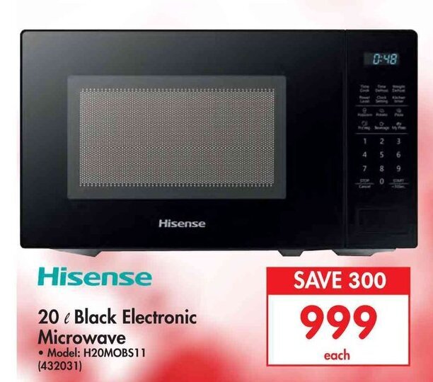 Hisense 20L Black Electronic Microwave offer at Makro
