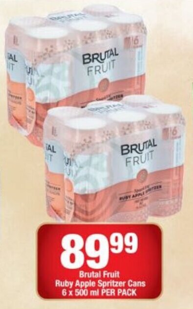 Brutal Fruit Ruby Apple Spritzer cans 6 x 500ml per pack offer at OK Liquor
