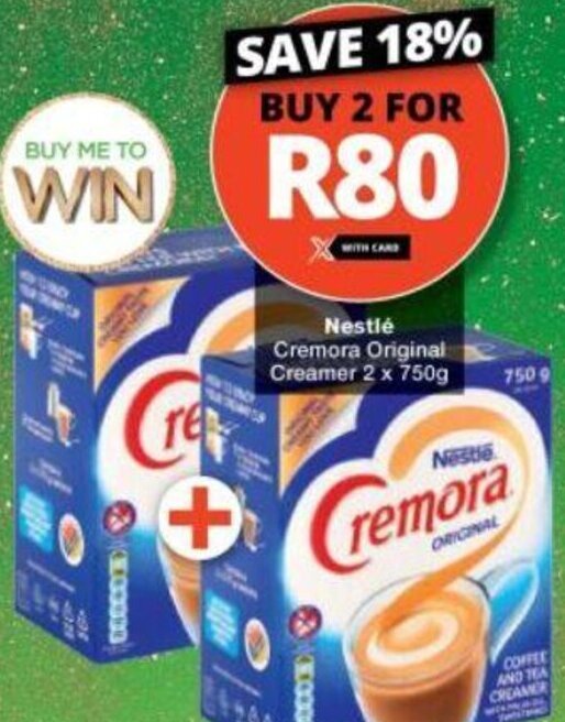 Nestlé Cremora Original Creamer 2 x 750g offer at Checkers