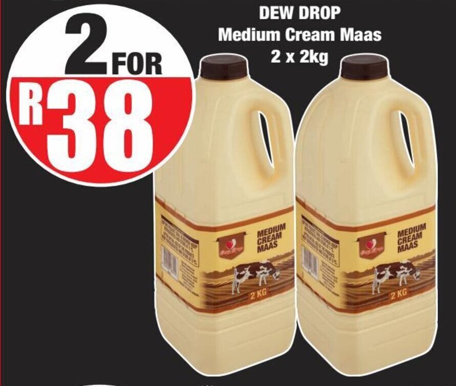 Dew Drop Medium Cream Maas 2 x 2kg offer at Boxer