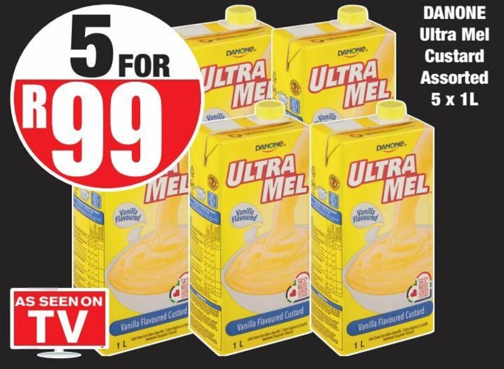 Danone Ultra Mel Custard assorted 5 x 1L offer at Boxer