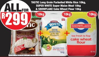 Tastic Long Grain Parboiled White Rice 10kg + Super White Super Maize Meal 10kg + Snowflake Cake ...
