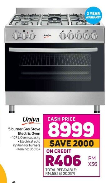Univa 5 Burner Gas Stove Electric Oven offer at Game
