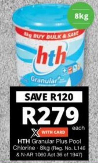 HTH Granular Plus Pool Chlorine 8kg offer at Checkers