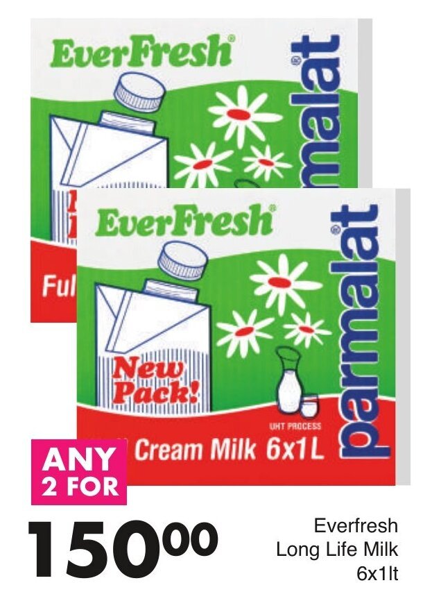 Everfresh Long Life Milk any 2 x 6 x 1lt offer at Save Hyper