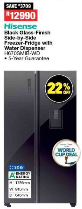 Hisense Black Glass Finish Side by Side Freezer Fridge with Water ...