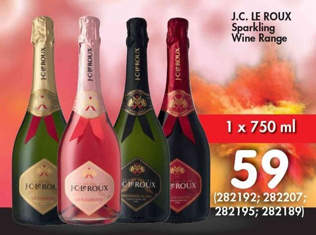 J.C. Le Roux Sparkling Wine Range 750ml offer at Makro