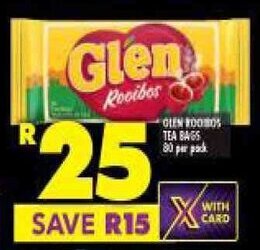 Glen Rooibos Tea Bags 80 per pack offer at Shoprite