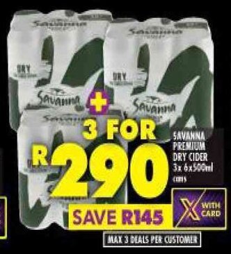 Savanna Premium Dry Cider 3 x 6 x 500ml offer at Shoprite