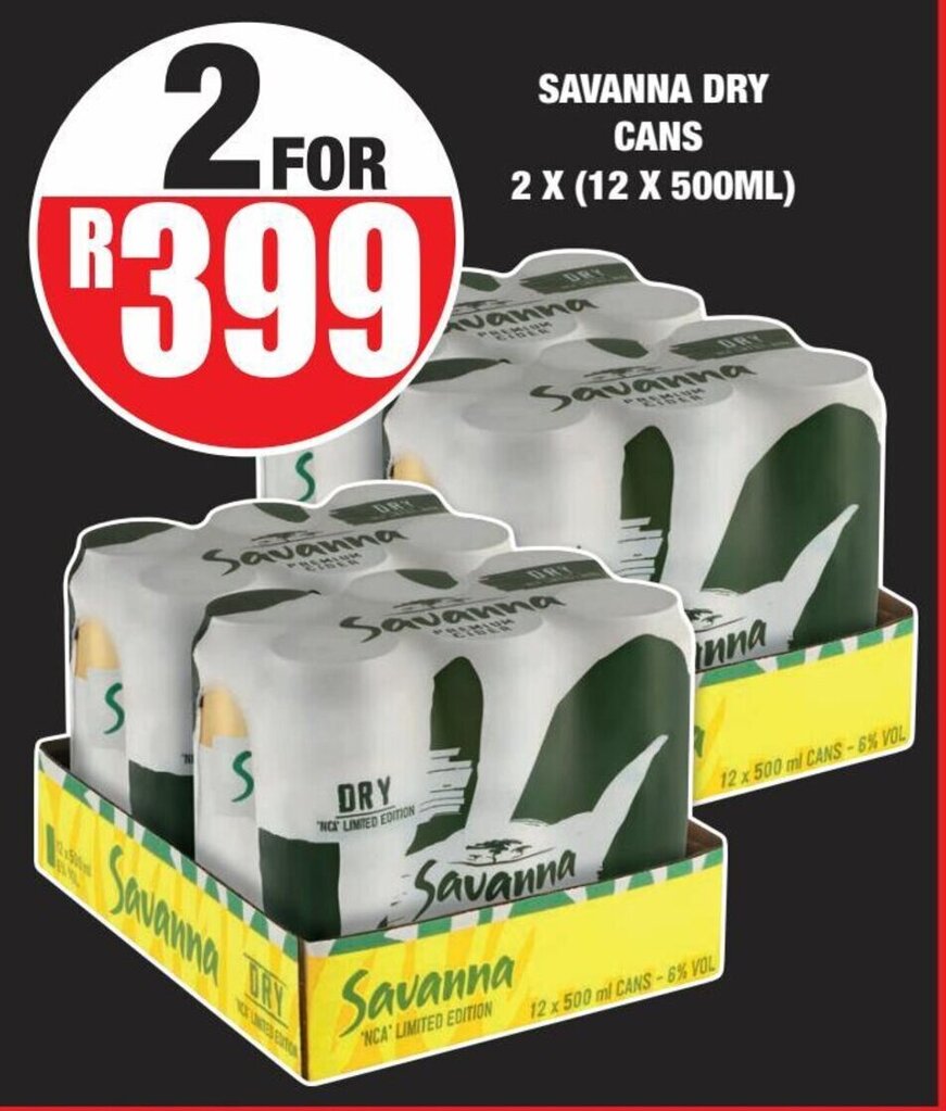 Savanna Dry Cans 2 x 12 x 500ml offer at Boxer