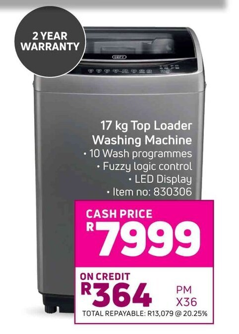 Defy 17kg Top Loader Washing Machine offer at Game