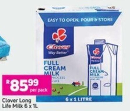 Clover Long Life Milk 6x1L offer at Game