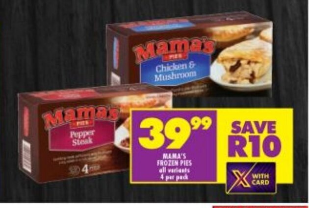 Mama's Frozen Pies all variants 4 per pack offer at Shoprite