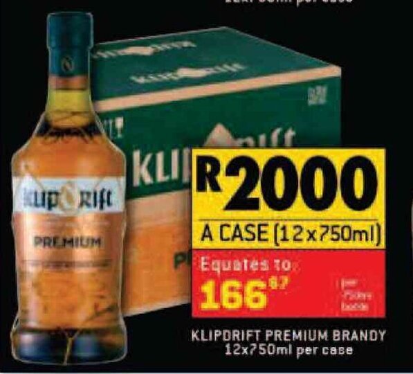 Klipdrift Premium Brandy 12 x 750ml per case offer at Shoprite Liquor