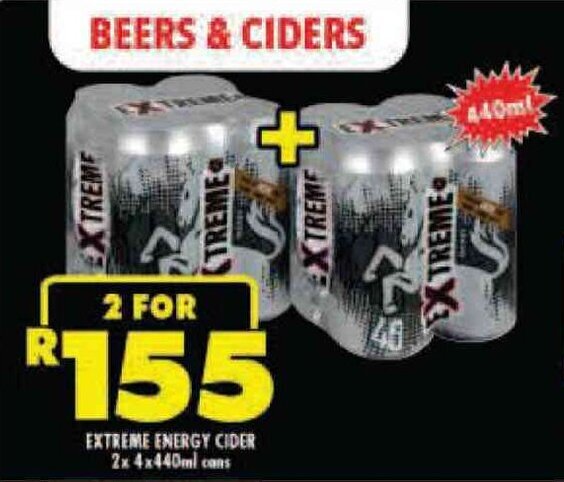 Extreme Energy Cider 2 x 4 x 440ml offer at Shoprite Liquor