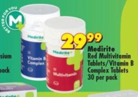 Medirite Red Multivitamin Tablets / Vitamin B Complex Tablets 30 per ...