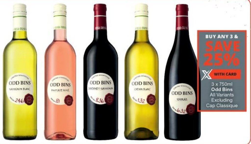 3 x 750ml Odd Bins all variants offer at Checkers Liquor Shop