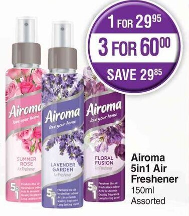 Airoma 5 in 1 Air Freshener 3x150ml Assorted offer at Dis-Chem