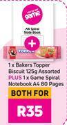Bakers topper biscuit 125g assorted plus game spiral notebook a4 80 ...