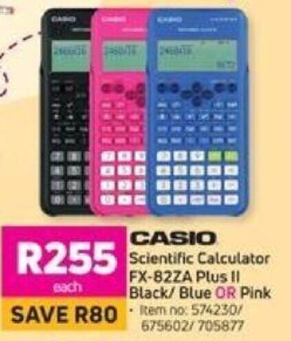 Casio Scientific Calculator FX-82ZA Plus II Black/Blue or Pink offer at ...
