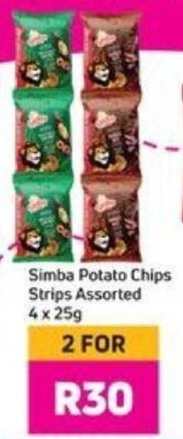 Simba Potato Chips Strips Assorted 4 x 25g offer at Game