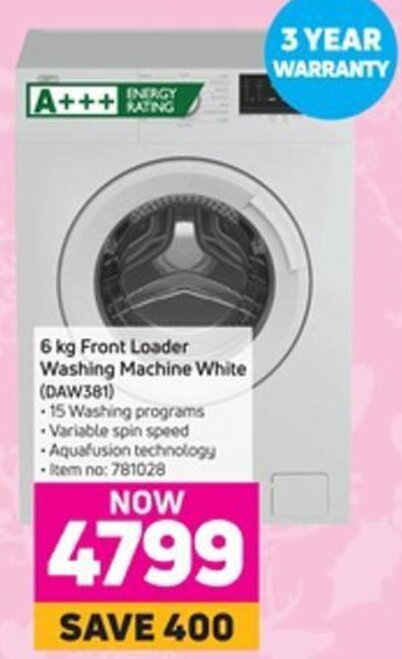 Front Loader Washing Machine White offer at Game