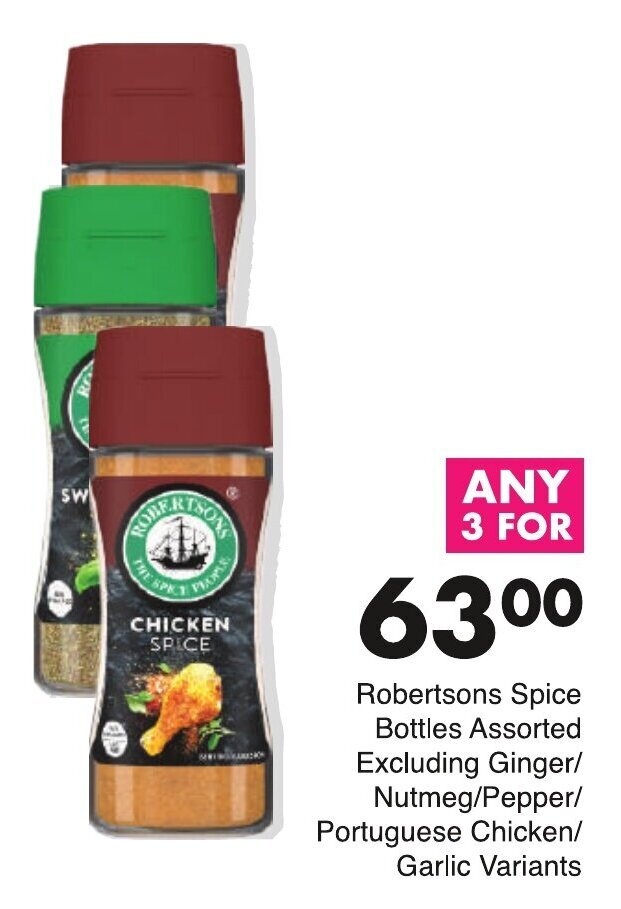 Robertsons Spice Bottles assorted any 3 for offer at Save