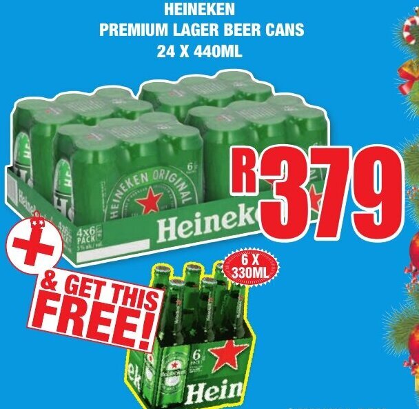 Heineken Premium Lager Beer cans 24 x 440ml + 6 x 330ml offer at Boxer ...