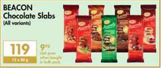 Beacon Chocolate Slab all variants 12 x 30g offer at Makro