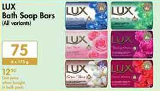 Lux Bath Soap Bars all variants 6 x 175g offer at Makro