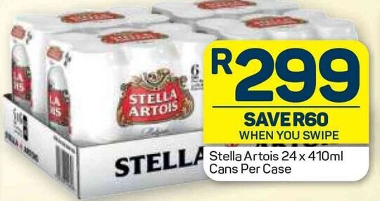 Stella Artois 24 x 410ml Cans Per Case offer at Pick n Pay