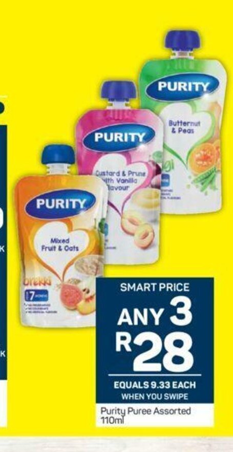 Purity Puree Assorted 110ml offer at Pick n Pay