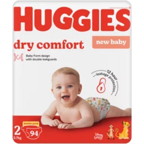 Huggies dry comfort jumbo pack size 2 diapers 94 pack offer at Shoprite
