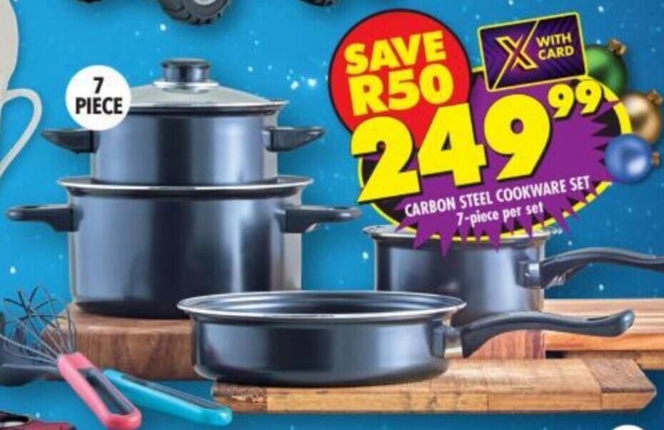 Carbon Steel Cookware Set 7-piece per set offer at Shoprite